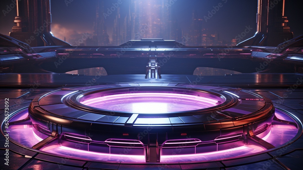 Technological futuristic cyberpunk display, sci-fi gaming stage ...