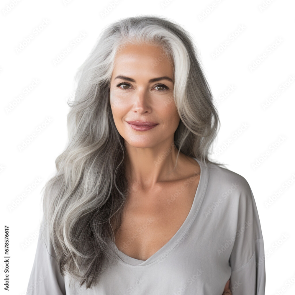 Beautiful Aging mature woman with smooth healthy face skin and long ...