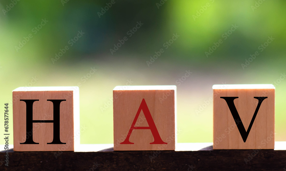 HAV made by wooden dice letters and color crossing for the related ...