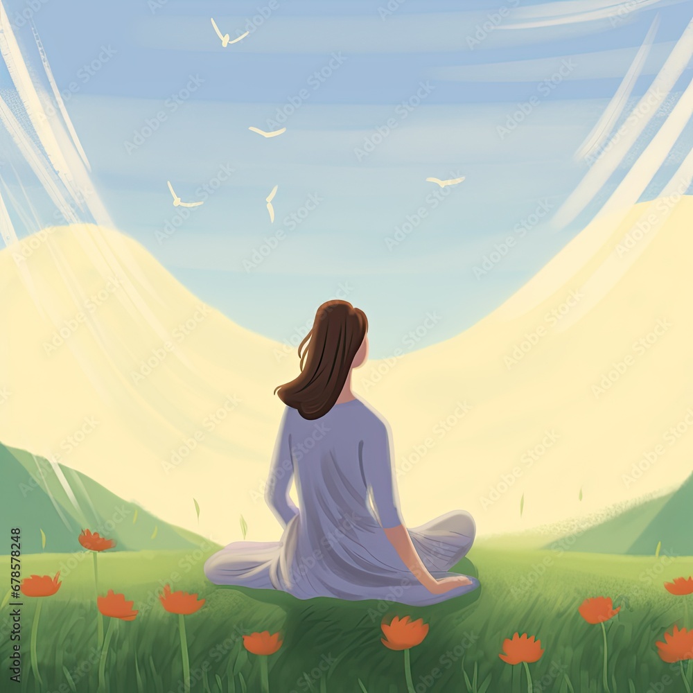 Mental Health Awareness Womens Health A Happy Meditating Female