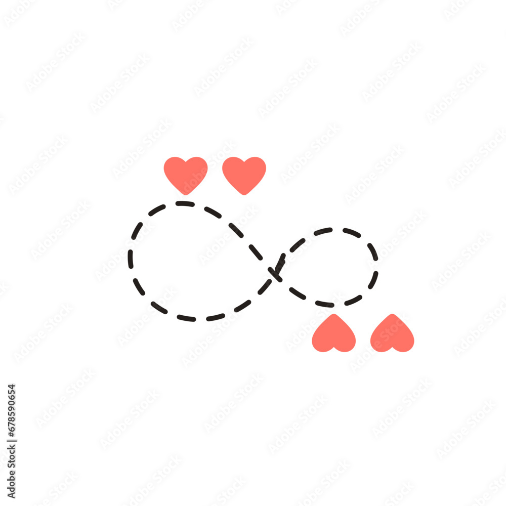 Infinity sign symbol with red heart isolated on white background vector ...