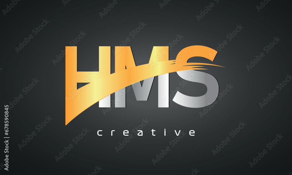 HMS Letters Logo Design with Creative Intersected and Cutted golden ...