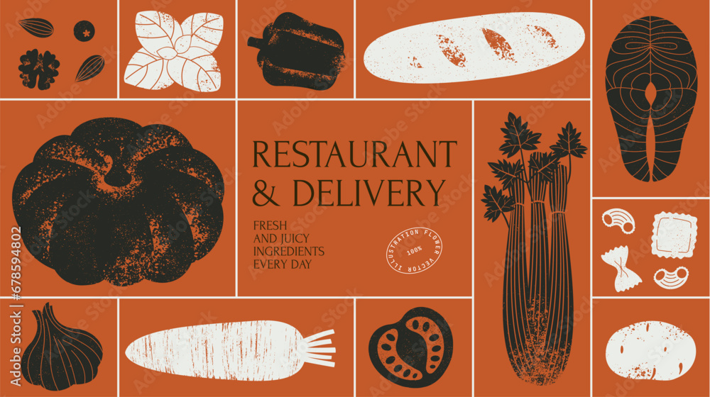 Healthy food horizontal design template. Organic fruit vegetable ...