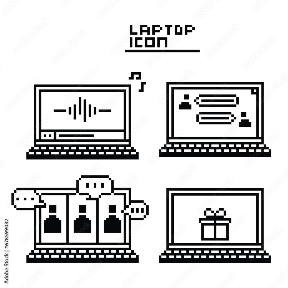 Vecteur Stock this is laptop icon 1 bit style in pixel art with black ...