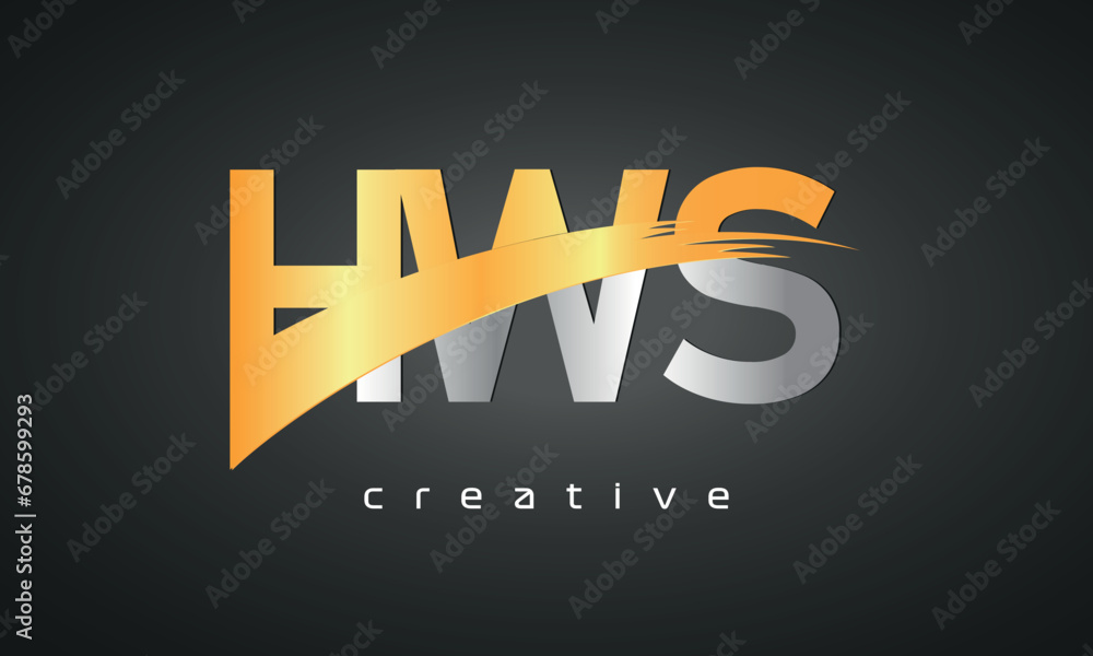 HWS Letters Logo Design with Creative Intersected and Cutted golden ...