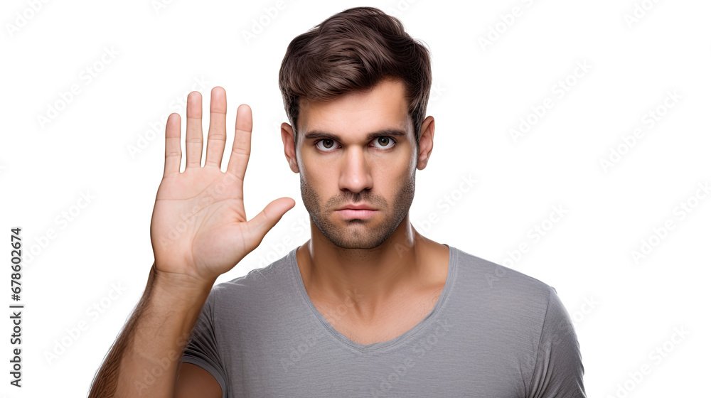 caucasian male with an expression of rejecting stop evidence or guilt ...