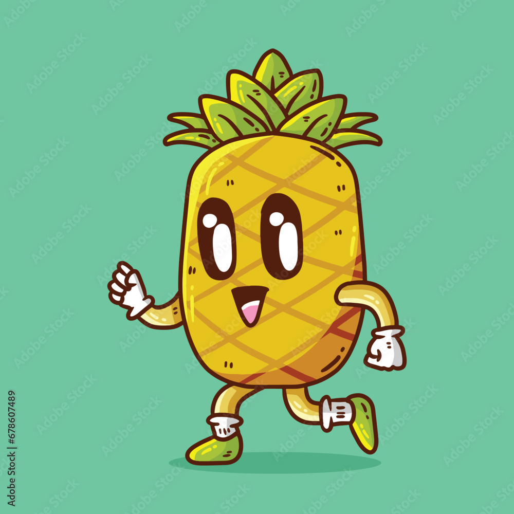 Cute happy Pineapple fruit running mascot character vector cartoon ...