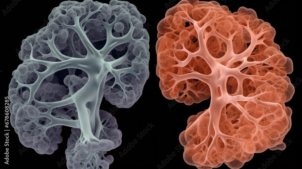Medical comparison of healthy alveoli and an unhealthy emphysema ...