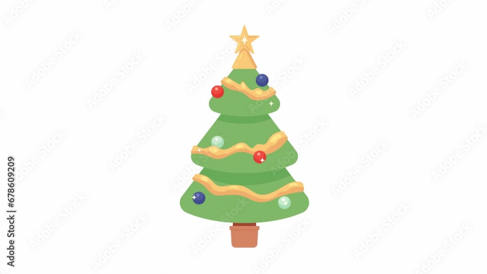 Sparkling baubles Christmas tree 2D object animation. Spruce new year ...