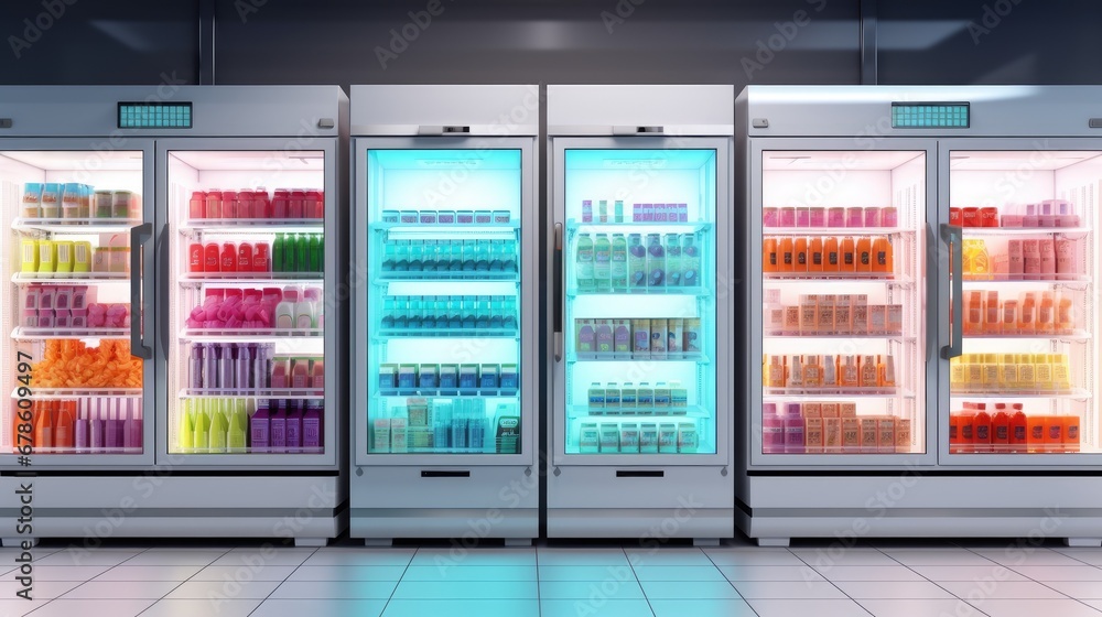 Refrigerators different types of supermarket fredges photo, mock-up ...