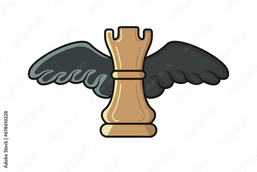 Flying Rook Chess Piece with Wings vector illustration. Sports and ...