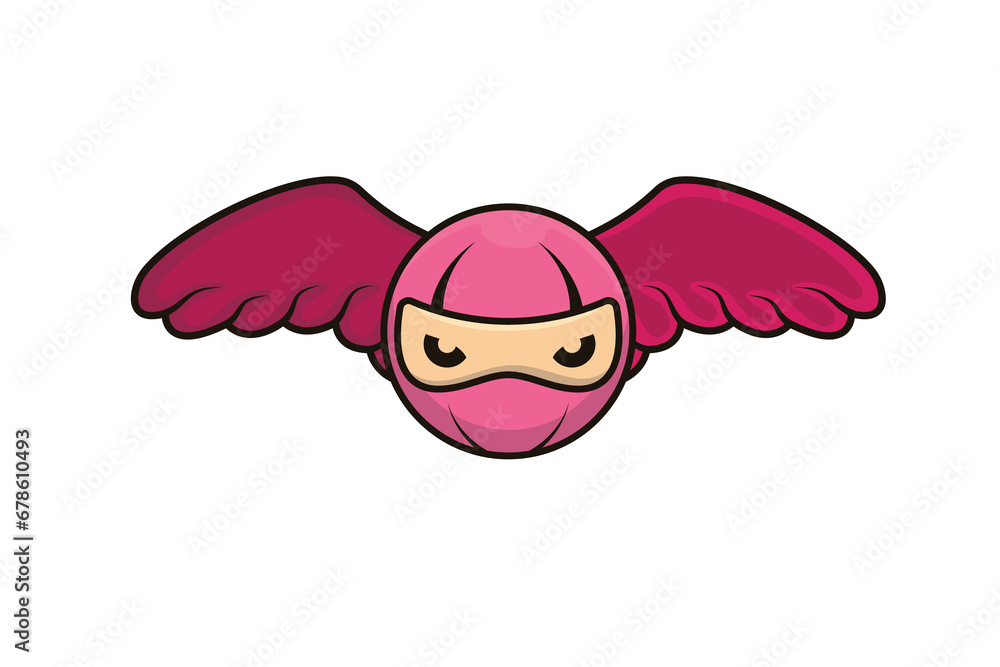 Flying Ninja Head with Wings vector illustration. Ninja people icon ...