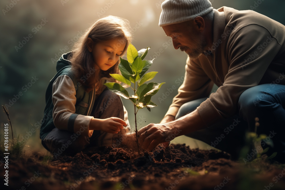 Family plant a seedling tree, ecology photo, eco concept, planting a ...