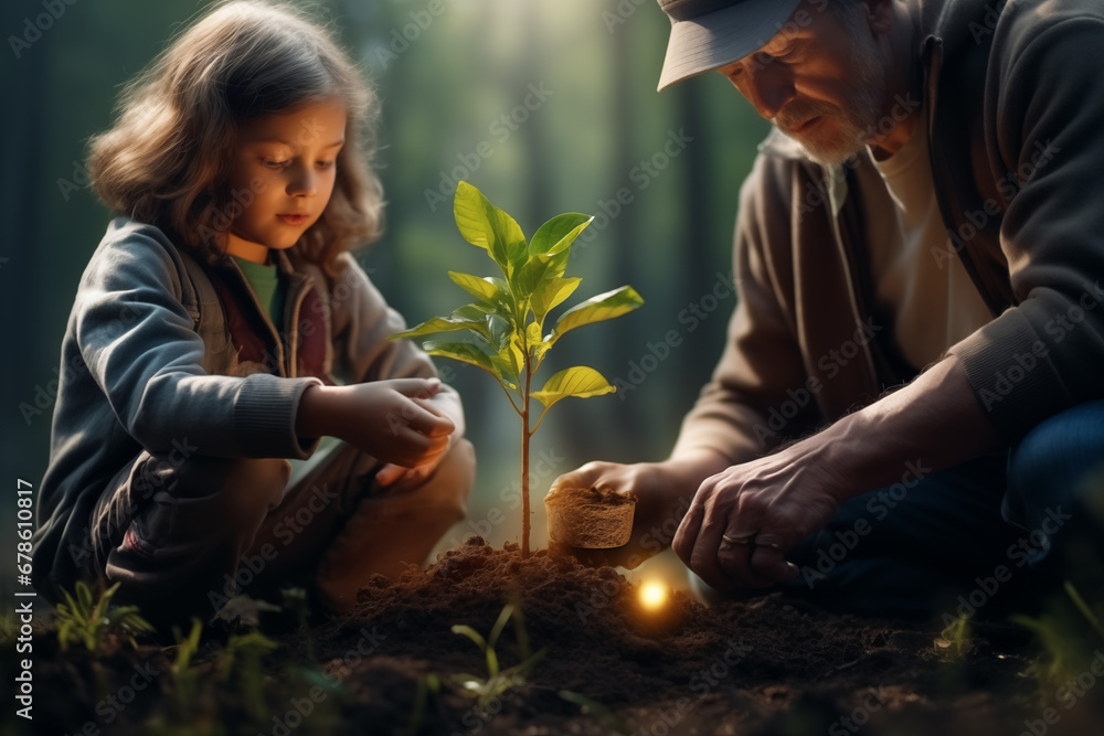 Family plant a seedling tree, ecology photo, eco concept, planting a ...
