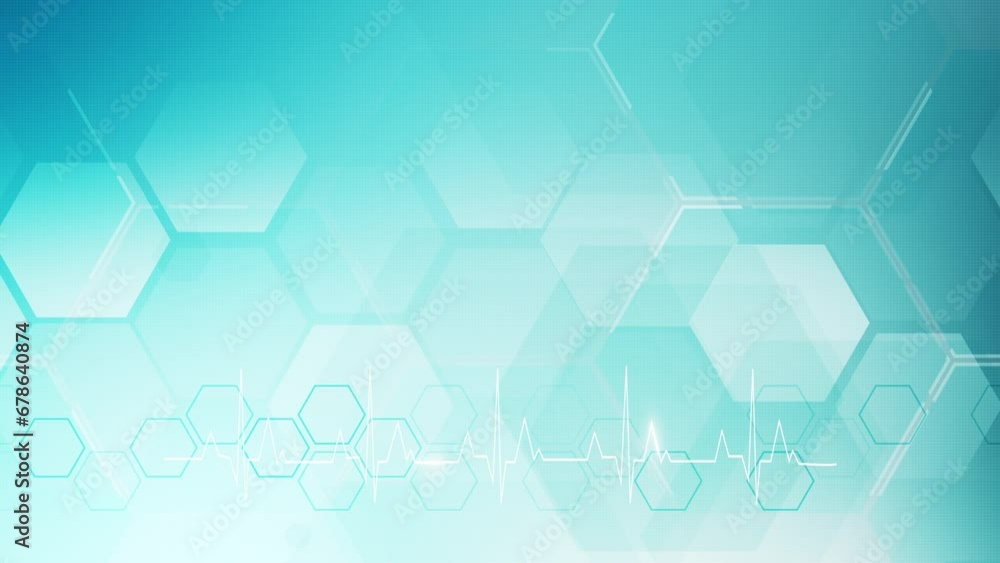 Blue medical screensaver with animated heart cardiogram line on ...