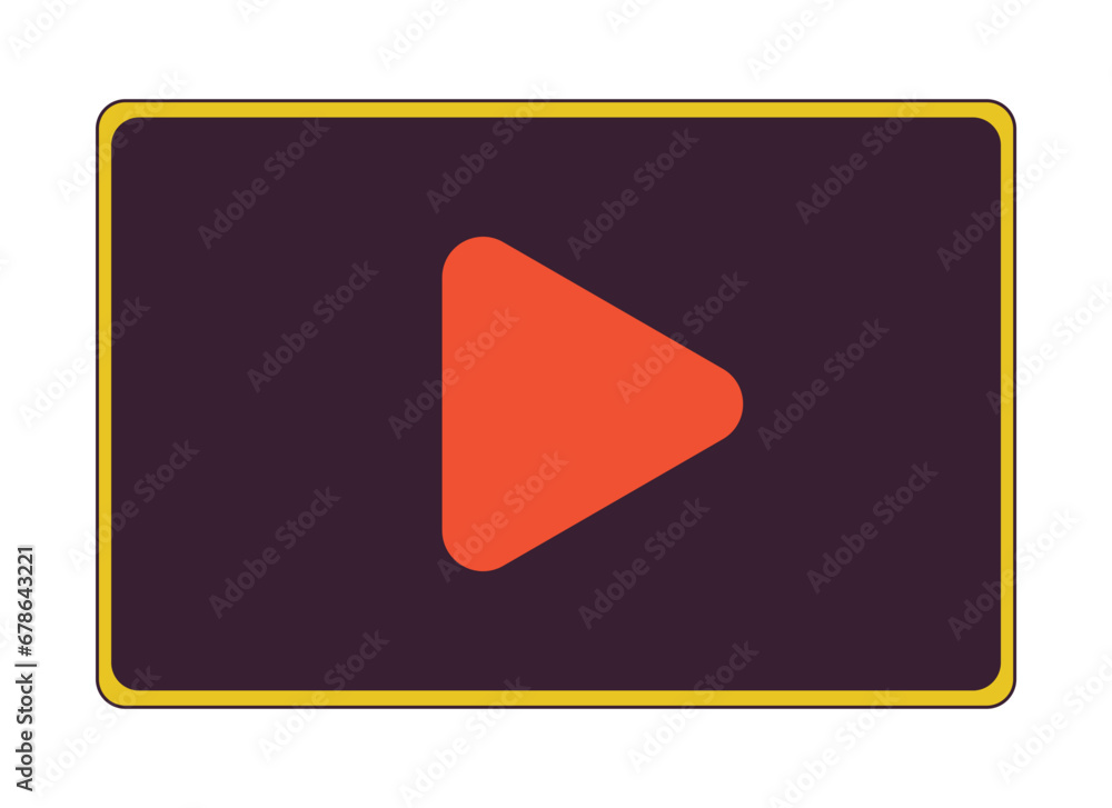 Video player 2D linear cartoon object. Video play button isolated line ...