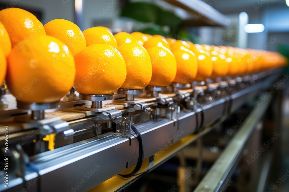 Fruit Juice Production Line At Drink Factory Conveyor Belt. Сoncept ...