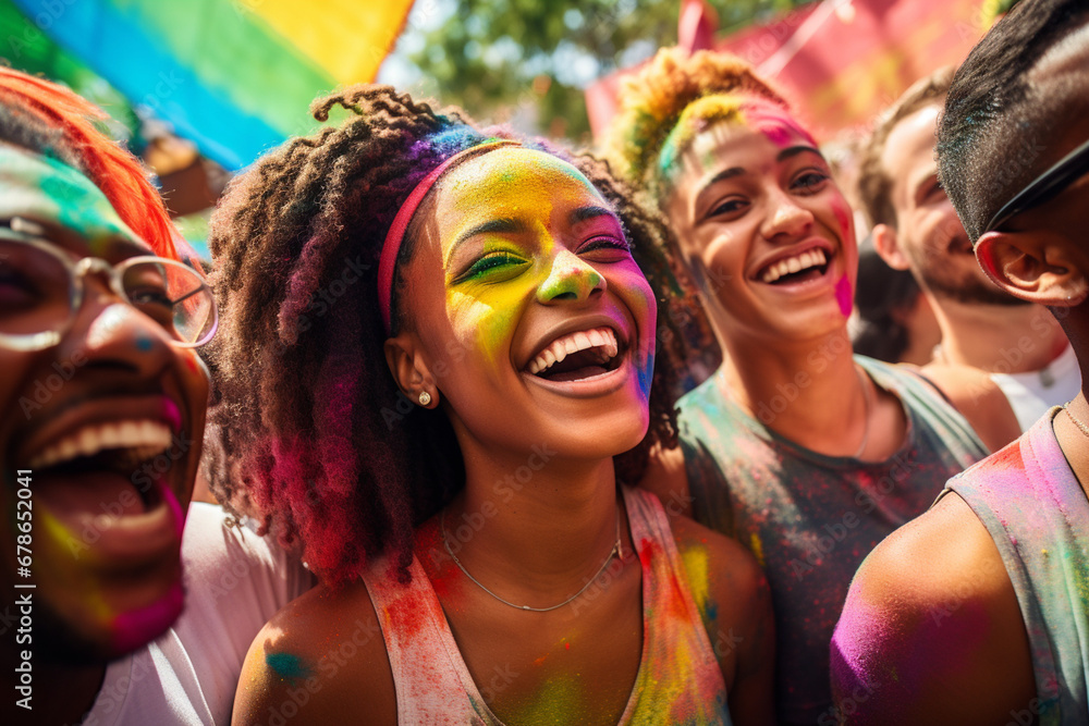 Joyful celebration of diversity at a pride event: Diverse group of ...