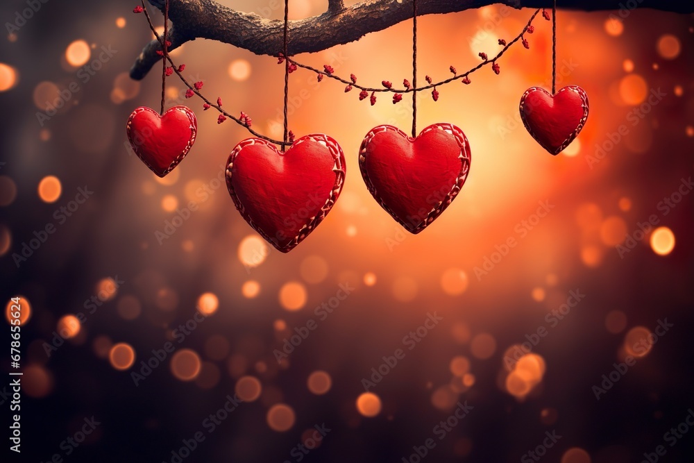 red heart hanging on tree with beautiful lights and blur celebrating ...