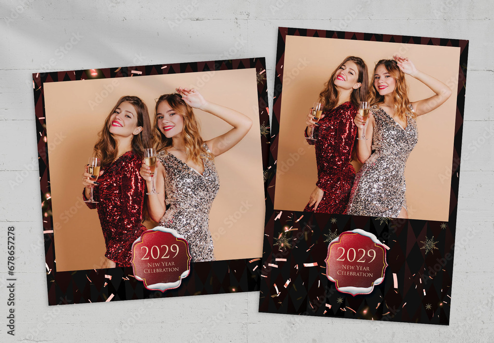 Festive NYE Photo Card Layout Stock Template | Adobe Stock
