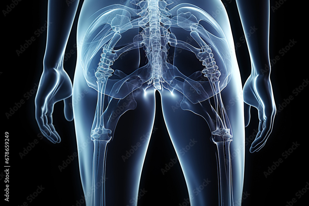 Image of the human hip in the form of a scan on a black background ...