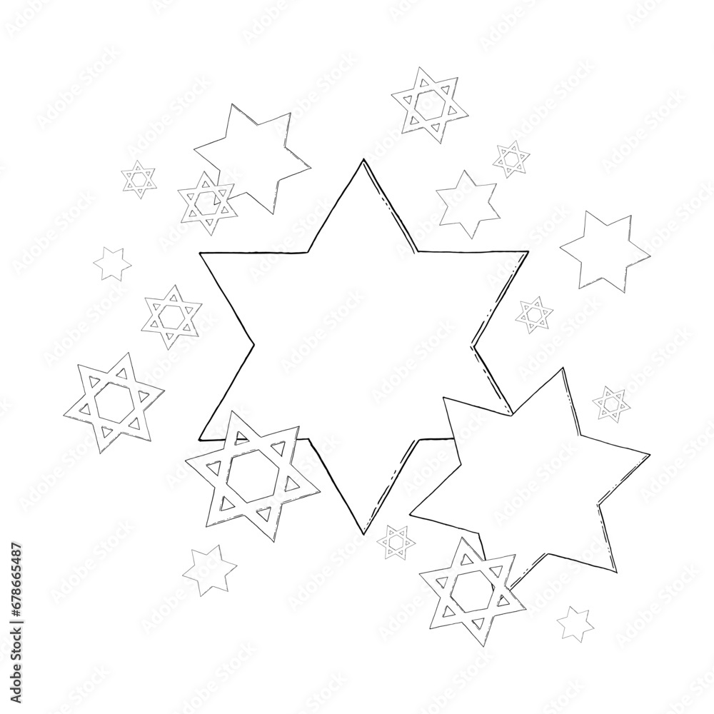 Vector stars of David. Jewish line illustration for Hanukkah, Purim ...