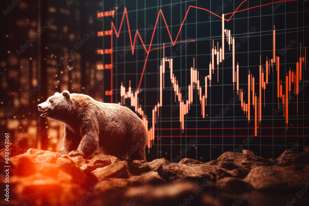 Brown Bear Market Concept With Stock Chart Digital Numbers In The