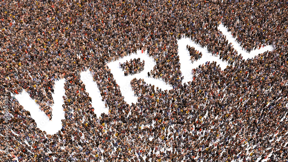 Concept conceptual large community of people forming the word VIRAL. 3d ...