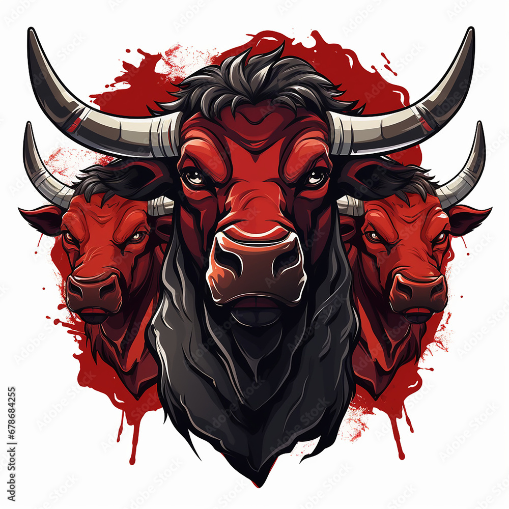 logo three big angry red anime bulls stand on four hooves created with ...