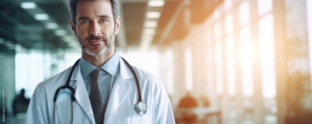 Doctor man with stethoscope in hospital. Medical doctor ER, surgeon and ...