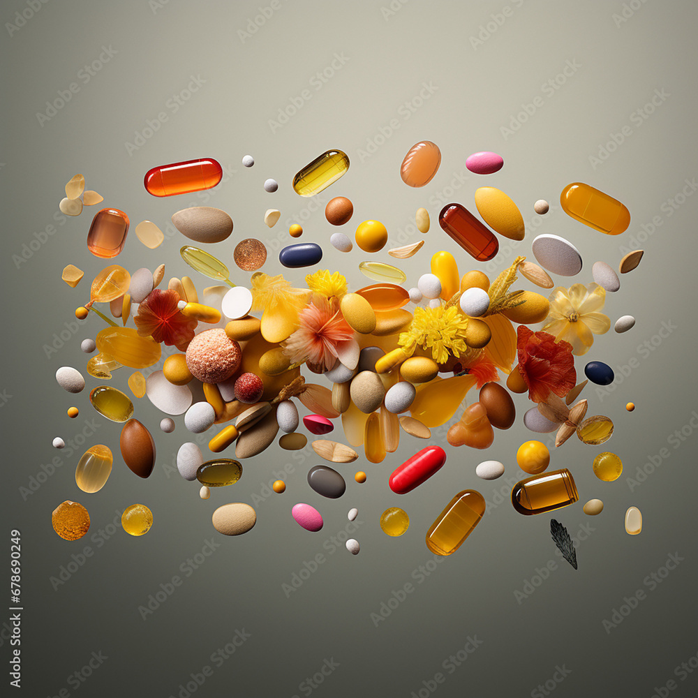 clean, modern visuals of supplements and vitamins, pill form, powder ...