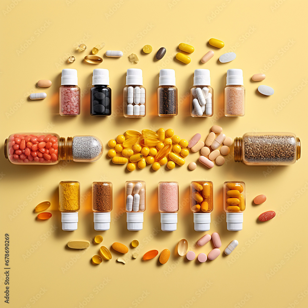 clean, modern visuals of supplements and vitamins, pill form, powder ...