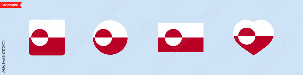 National flag of Greenland. Greenland flag icons in the shape of a ...