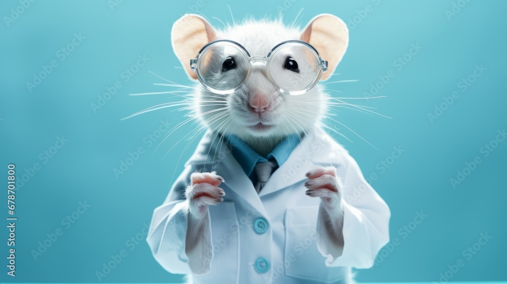 A rat full body with a lab coat and scientist's glasses, isolated on ...