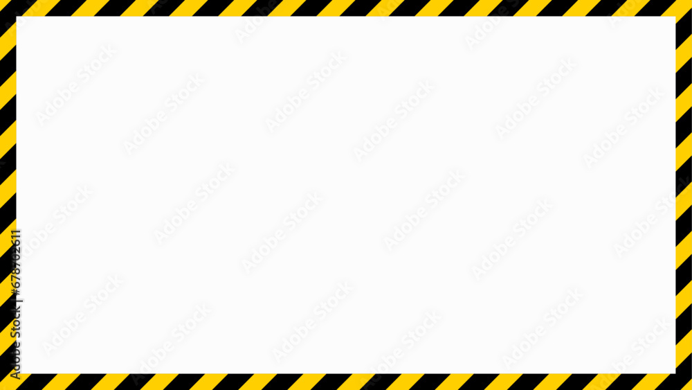 Yellow and black caution tape frame, 16x9 rectangular warning sign ...