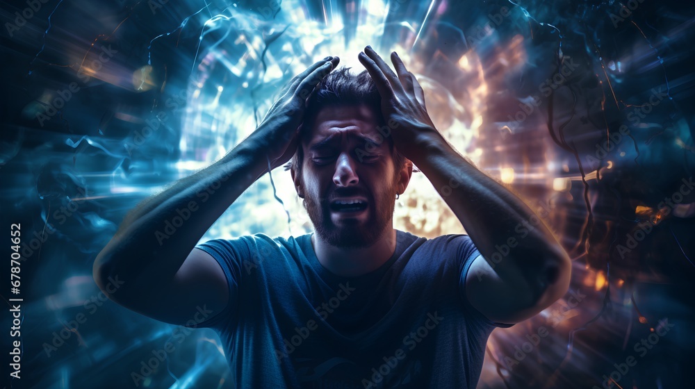 An individual experiencing an acute stress reaction, showcasing ...