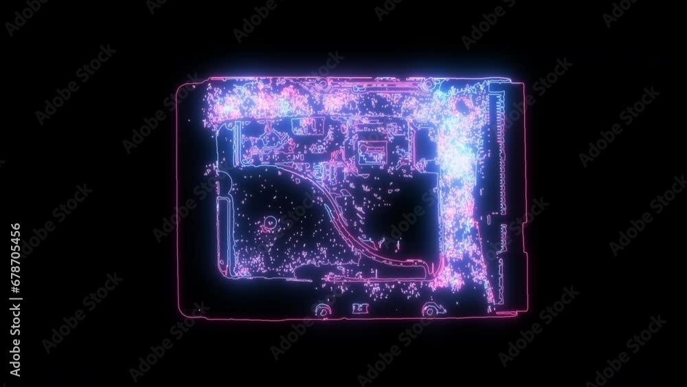 Realistic energy flow data visualization concept of a desktop computer ...