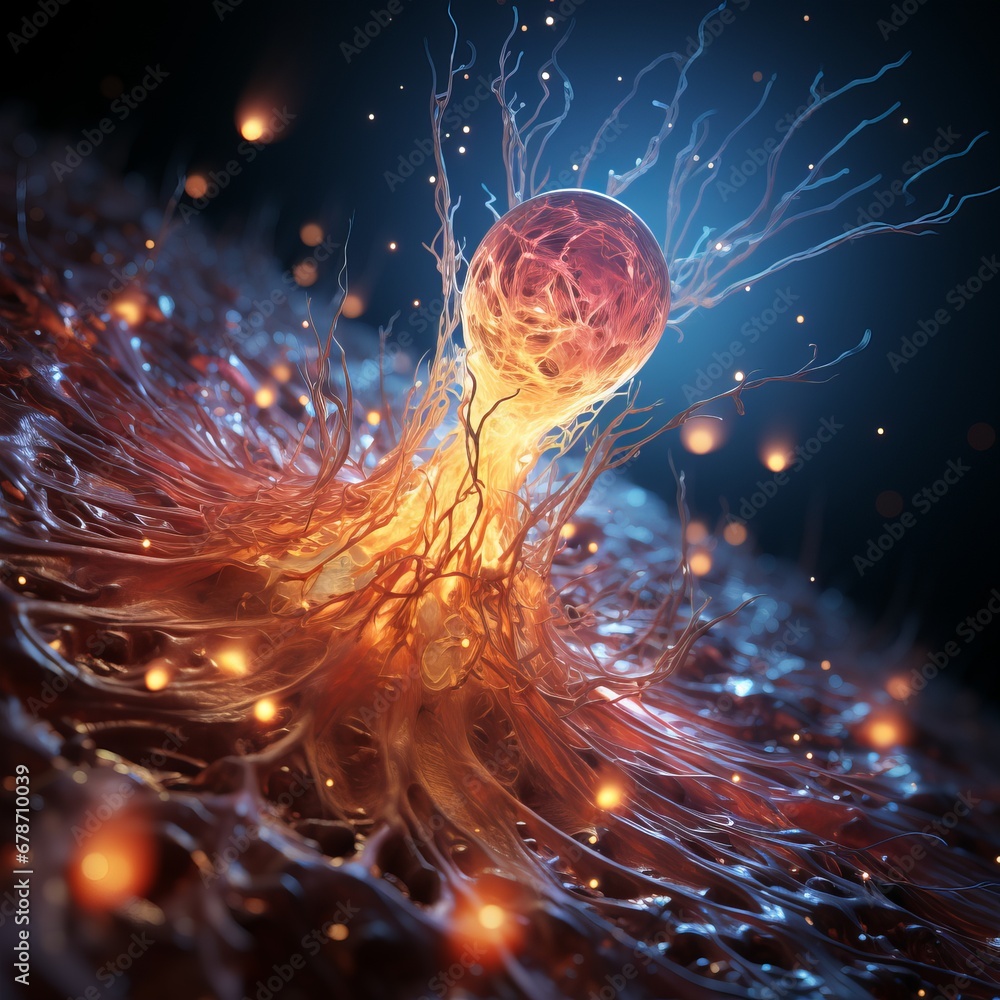 macro cells in the process of division. Protruding fibrous structures ...