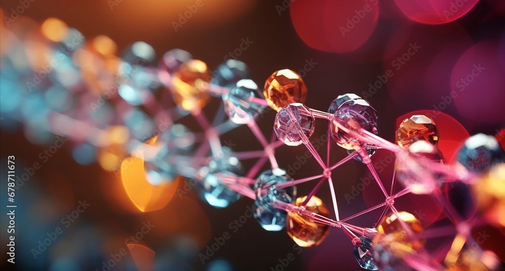 3D model of a DNA molecule with shiny bonds and atoms. Background of ...