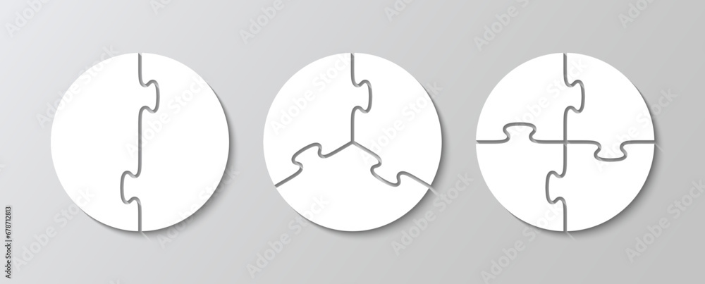 Cutting templates collection with 2, 3 and 4 details. Puzzle pieces ...