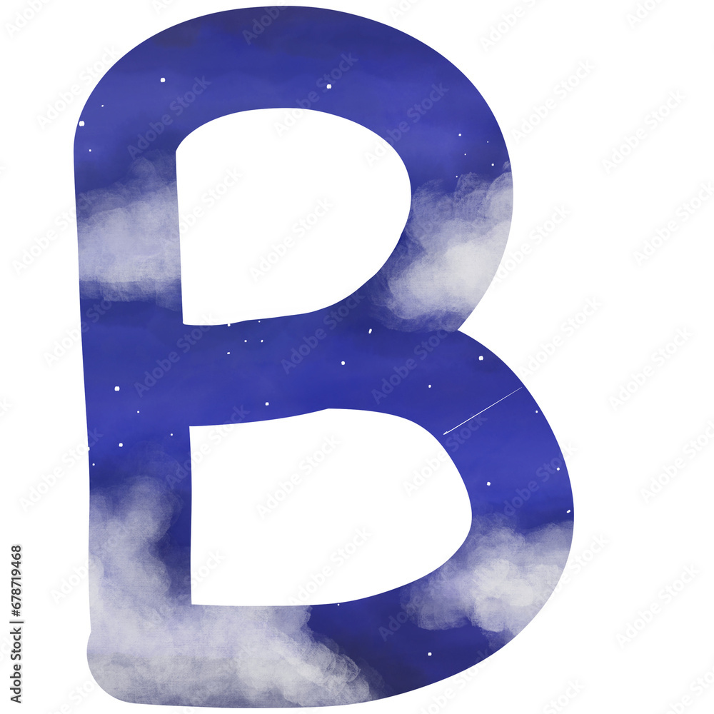 A cute English alphabet handwriting night sky with cloud and star theme ...