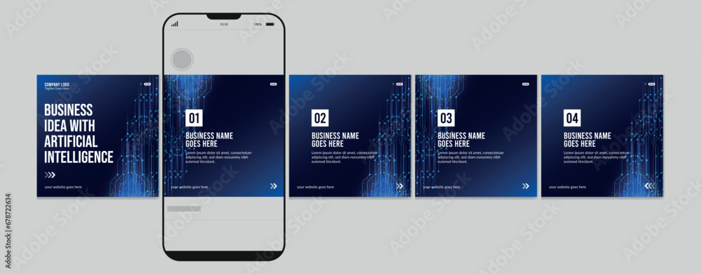 Carousel post template. Artificial intelligence Instagram microblog carousel post. Editable ...