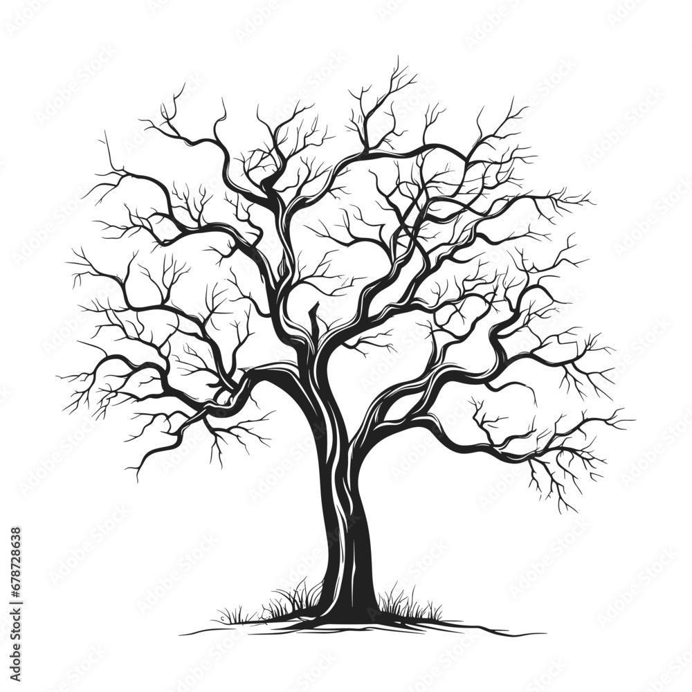 Haunted Tree Sketch vector silhouette isolated on a white background ...