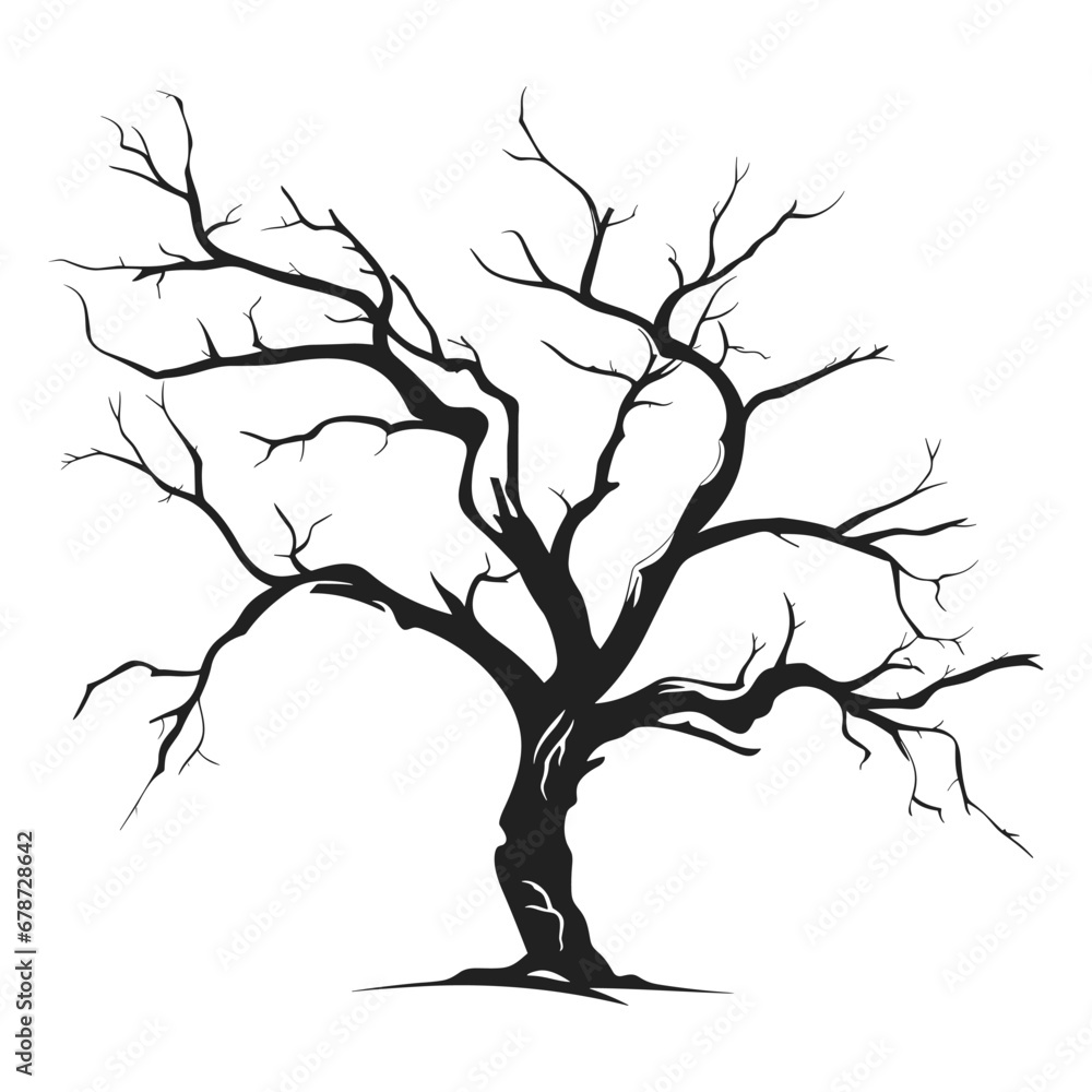 Haunted Tree Sketch vector silhouette isolated on a white background ...