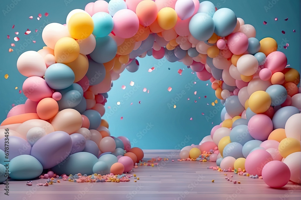 Pastel balloon arch, pastel colors, backdrop, paper clouds, paper ...