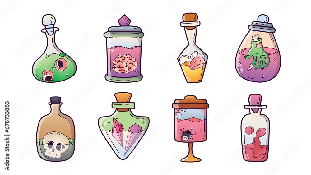 Poison Bottles Magic Potions Spooky Halloween Assets Stock Template ...