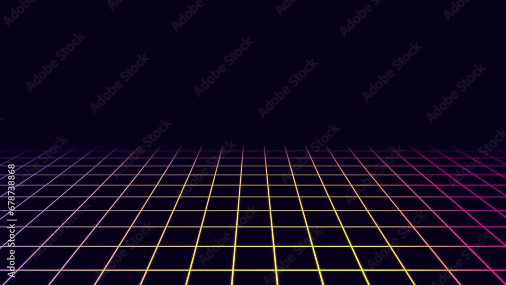 Retro Futuristic 80's scene, Wireframe grid animated background. 4K ...