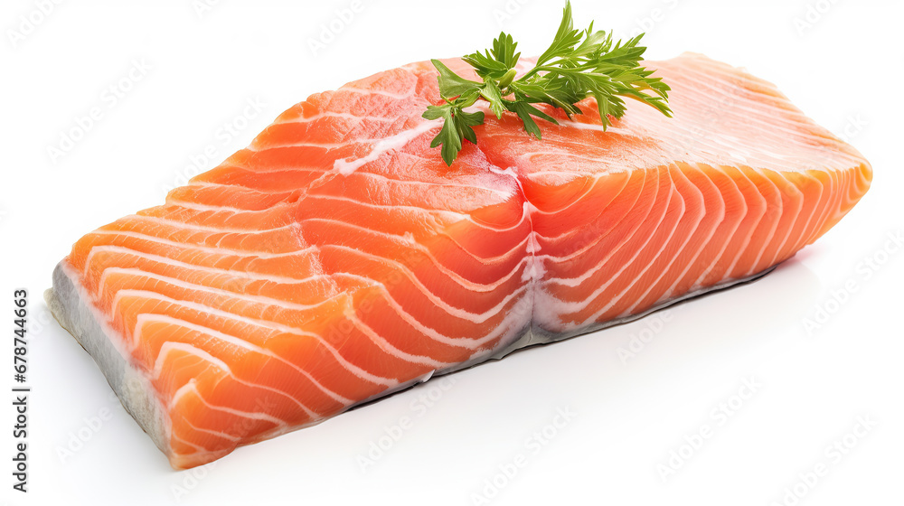Raw steak of salmon, trout, slice of fresh raw fish isolated on white ...