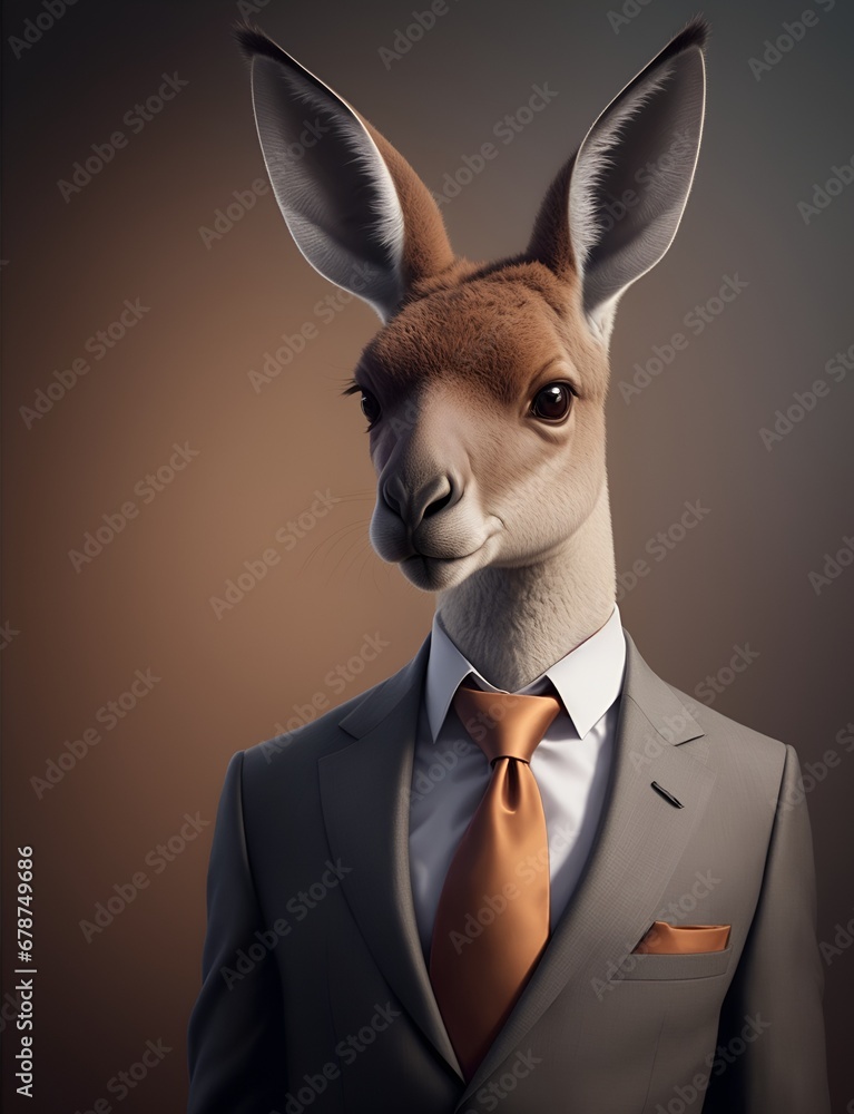 Kangaroo is dressed elegantly in a suit with a lovely tie. An ...