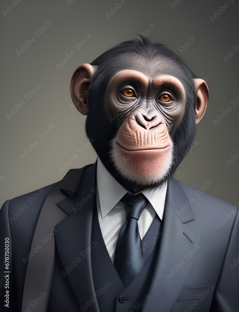 Chimpanzee is dressed elegantly in a suit with a lovely tie. An ...